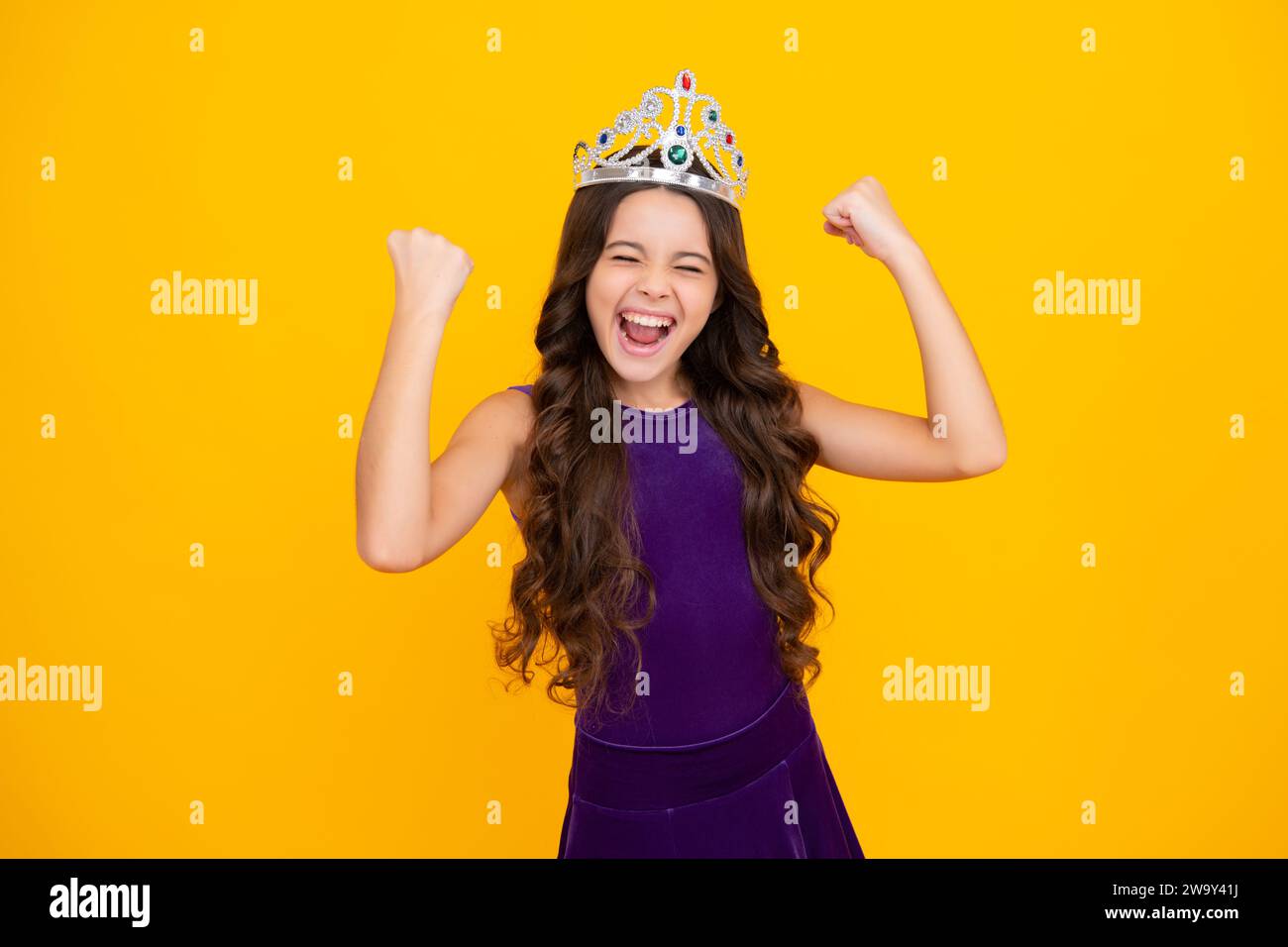 Excited face, cheerful emotions of teenager girl. Portrait of ambitious ...