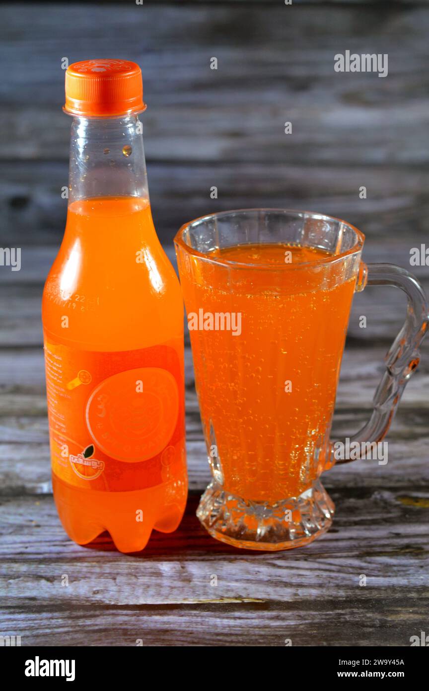 Cairo, Egypt, December 25 2023: Spiro Spathis mandarin orange soda ...