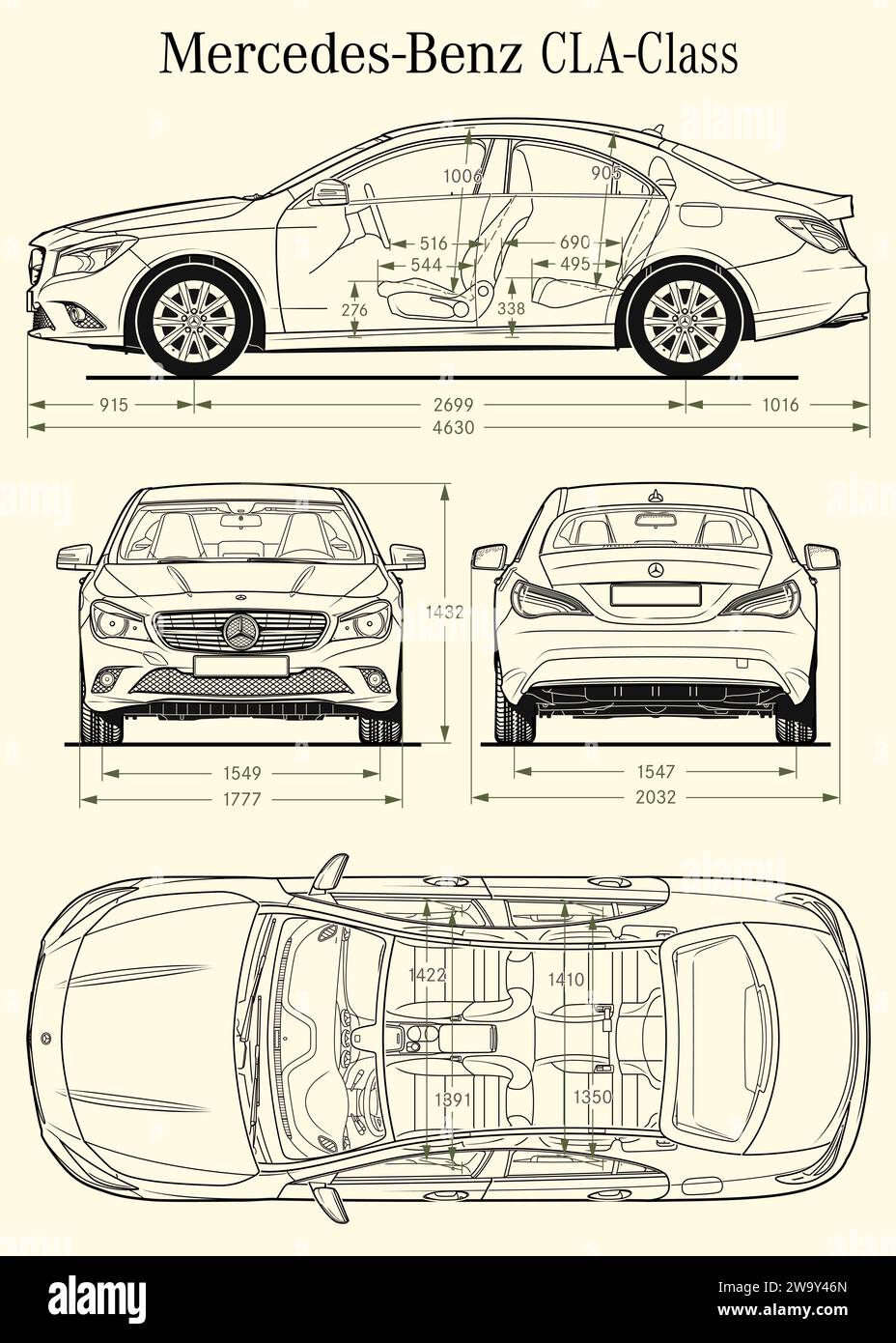 2012 Mercedes Benz CLA Class car blueprint Stock Vector Image & Art - Alamy