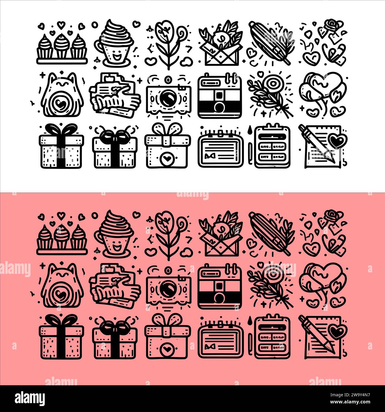 Vector Valentine day doodle set isolated on pink and transparent ...