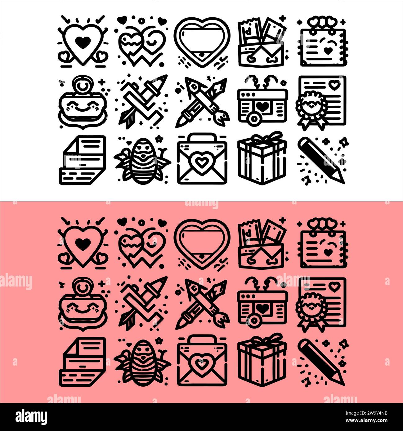 Vector Valentine day doodle set isolated on pink and transparent ...