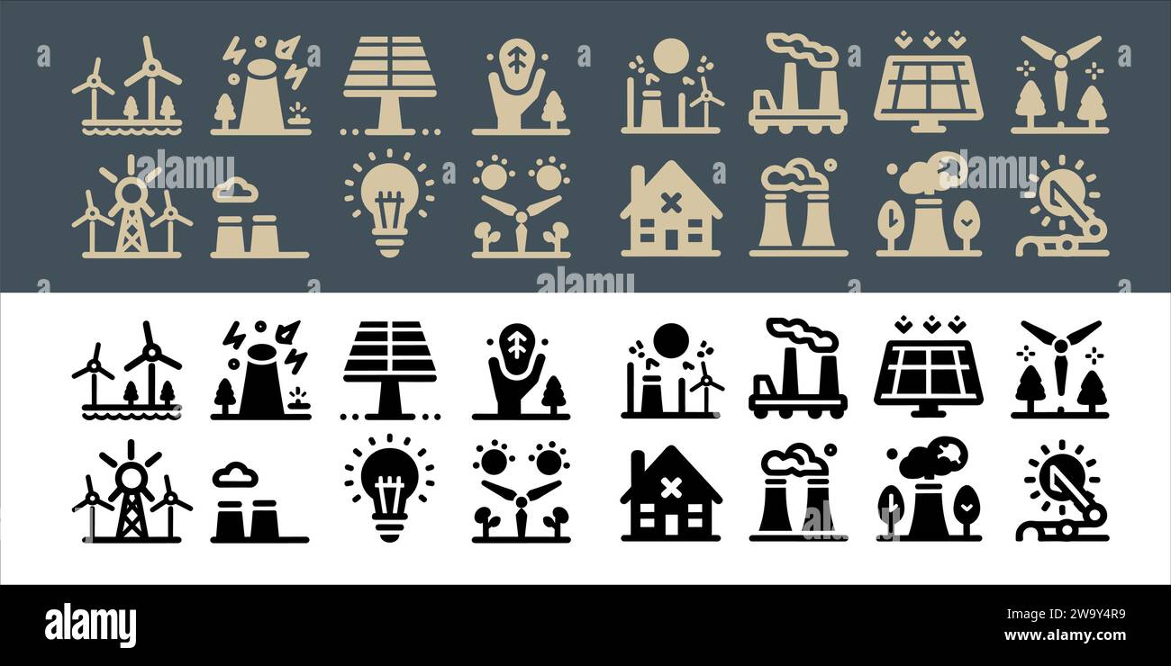 Windmill turbine vector set icons. renewable energy, alternative ...