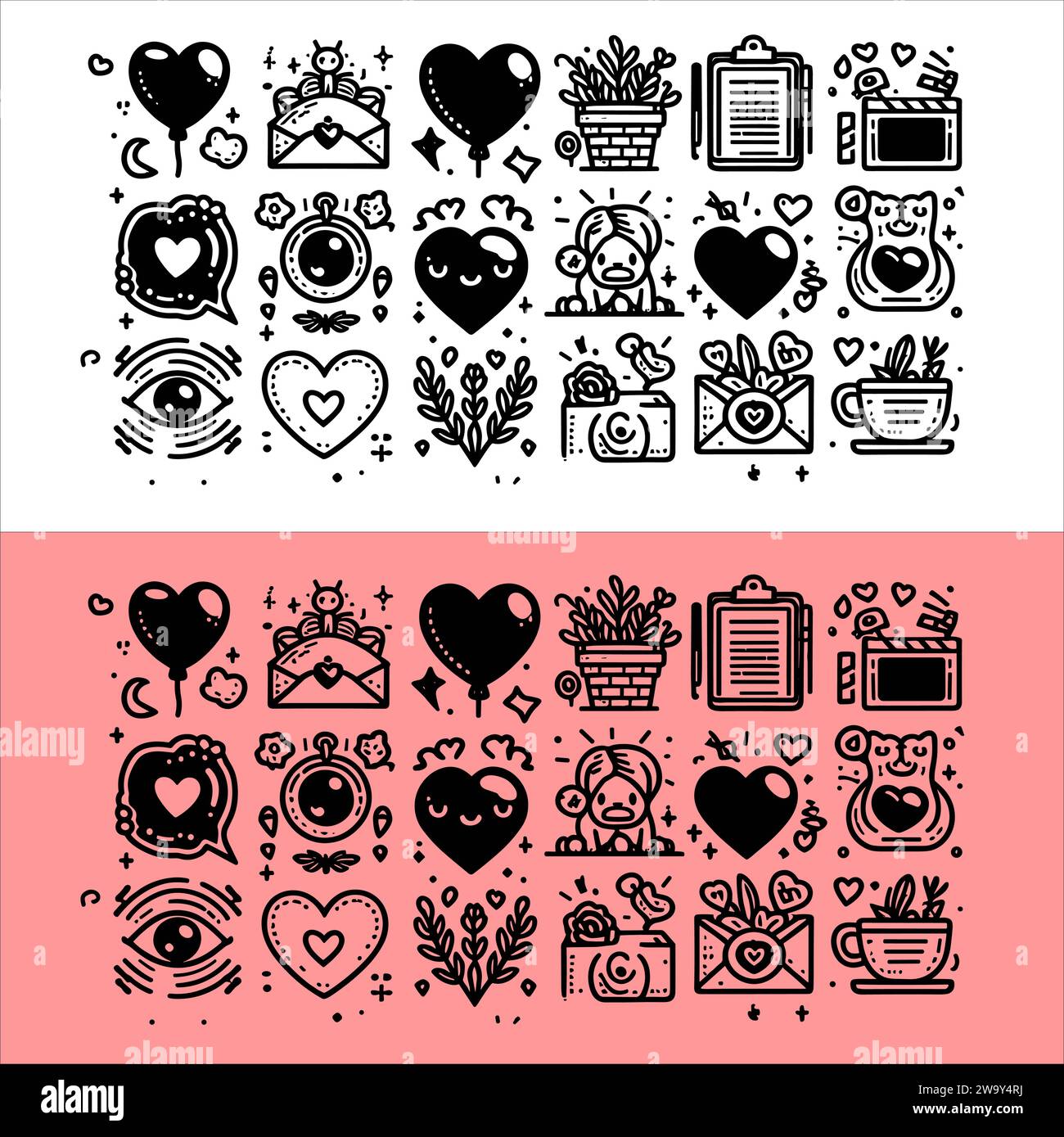 Vector Valentine day doodle set isolated on pink and transparent ...