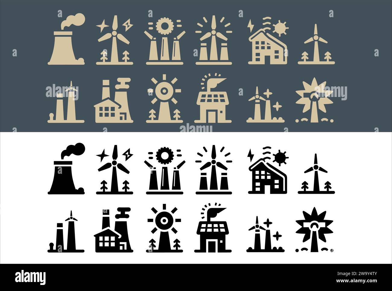 Windmill turbine vector set icons. renewable energy, alternative ...