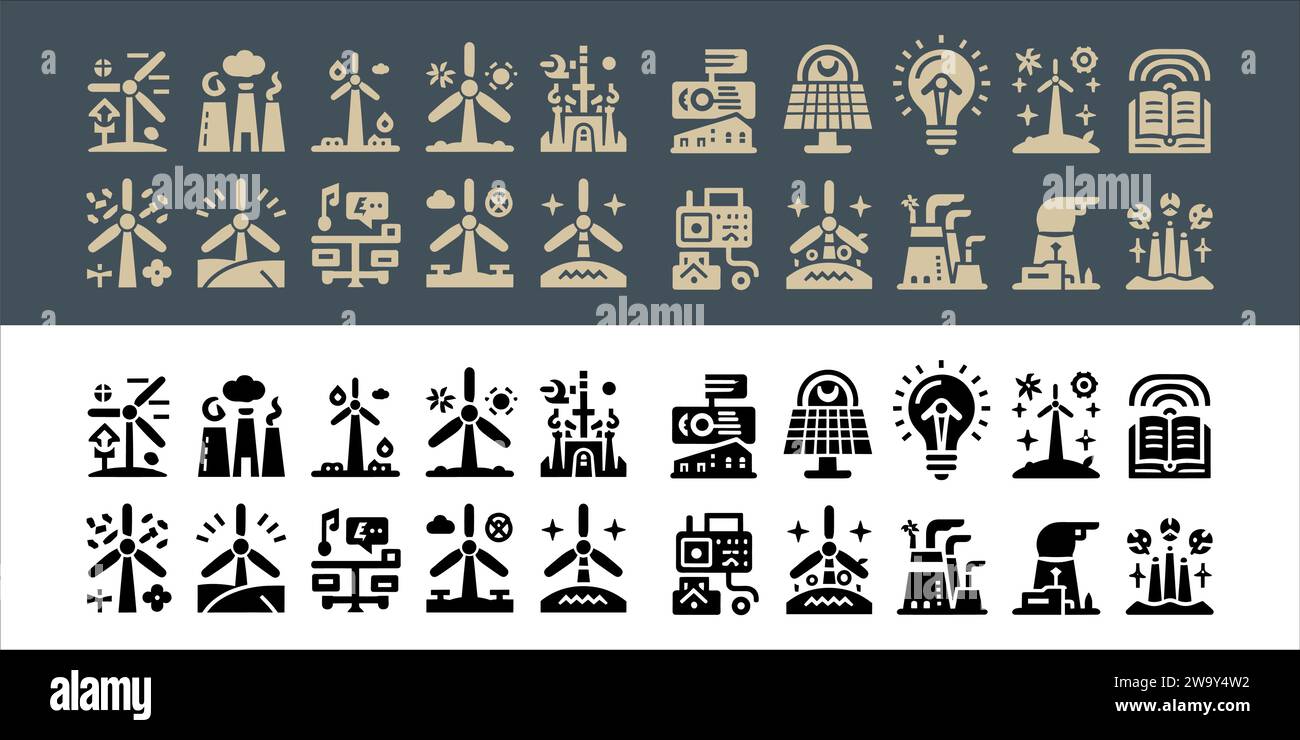 Windmill turbine vector set icons. renewable energy, alternative ...