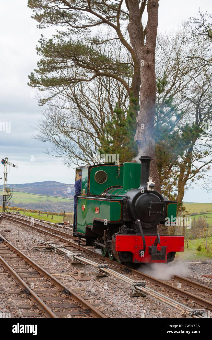 Joffre class steam locomotive "Axe" approaching Woody Bay station to ...
