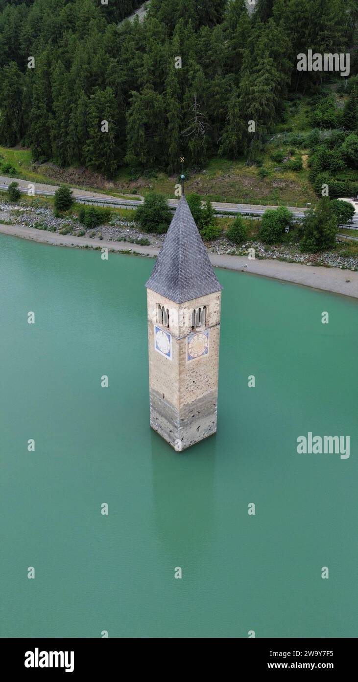 drone photo Resia lake, lago di resia Dolomites italy europe Stock ...