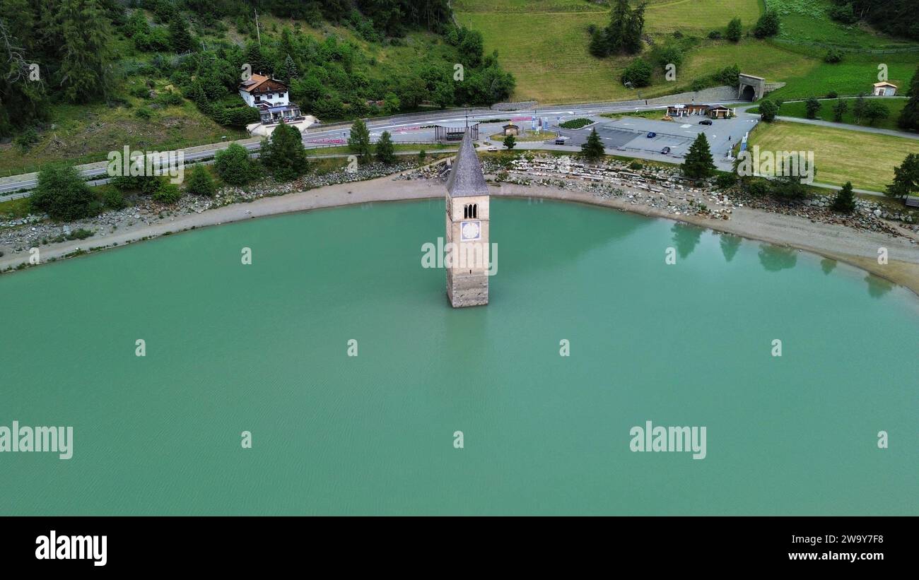 drone photo Resia lake, lago di resia Dolomites italy europe Stock ...