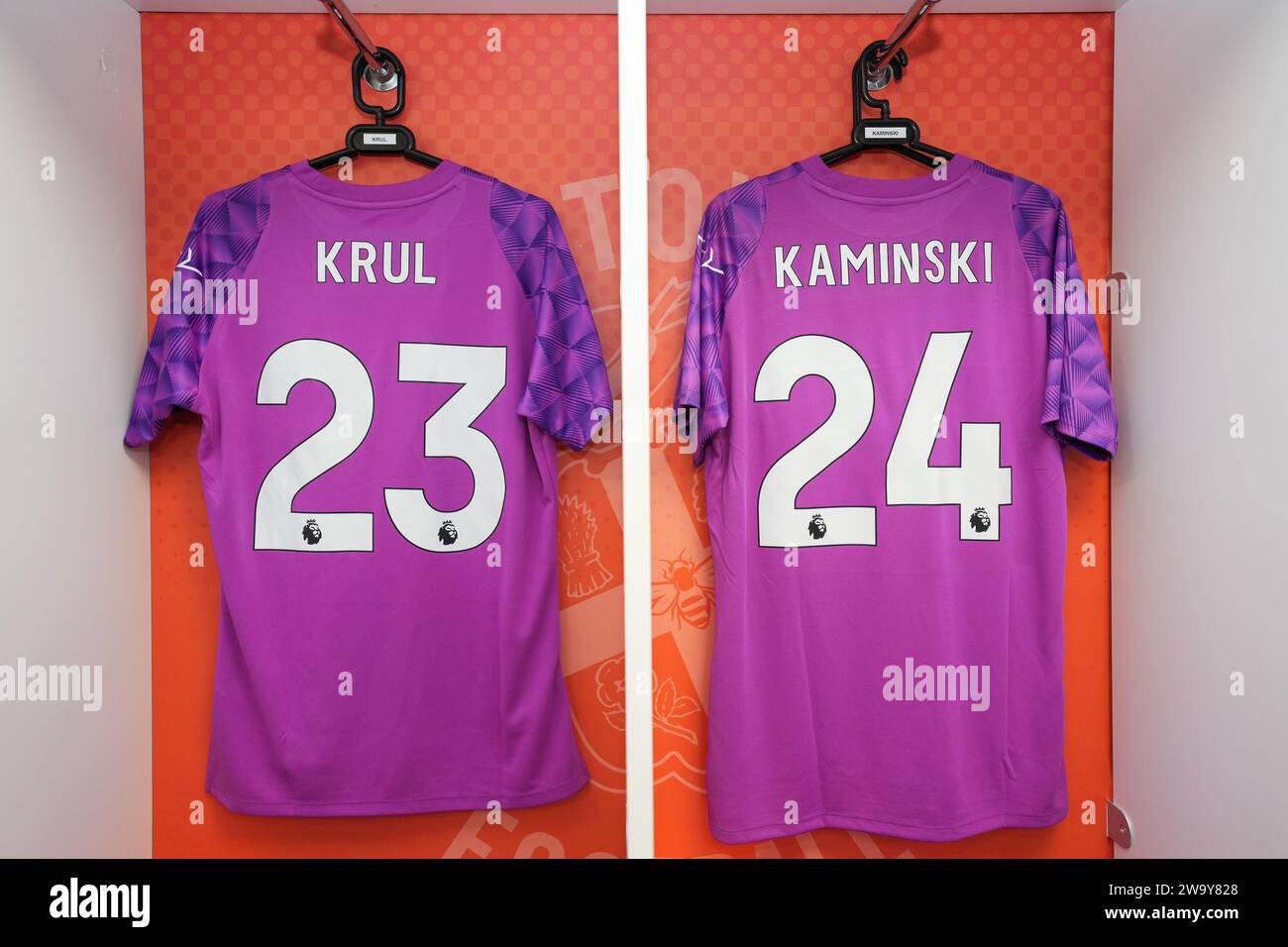 Luton, UK. 30th Dec, 2023. The shirts of Goalkeeper Tim Krul (23) and ...