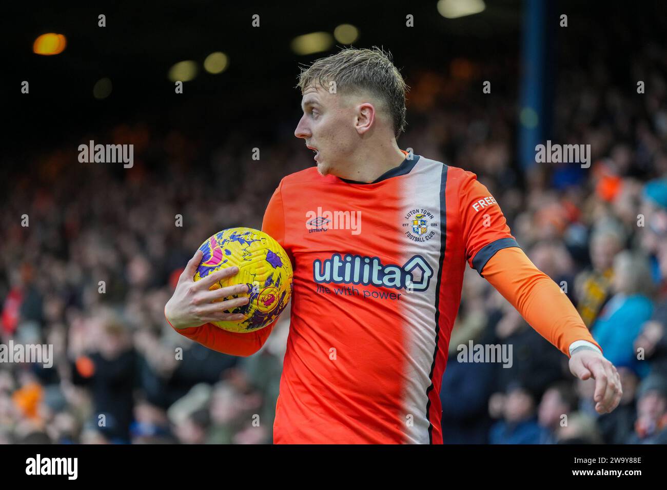 Luton, UK. 30th Dec, 2023. Alfie Doughty (45) of Luton Town during the ...