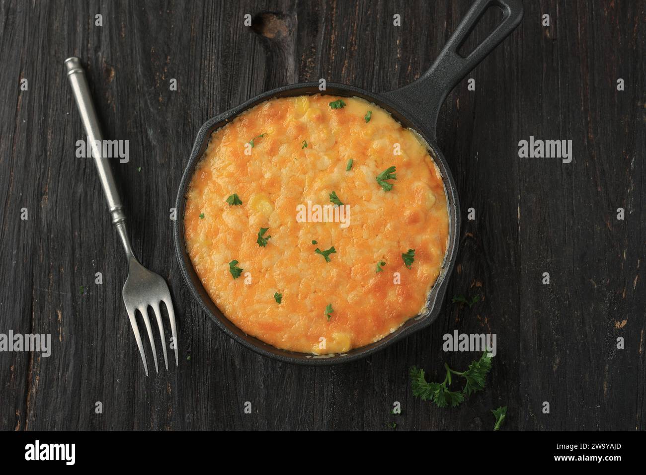 Sweet Korean Corn Cheese on Cast Iron Skillet. Sweet Corn with Melted ...