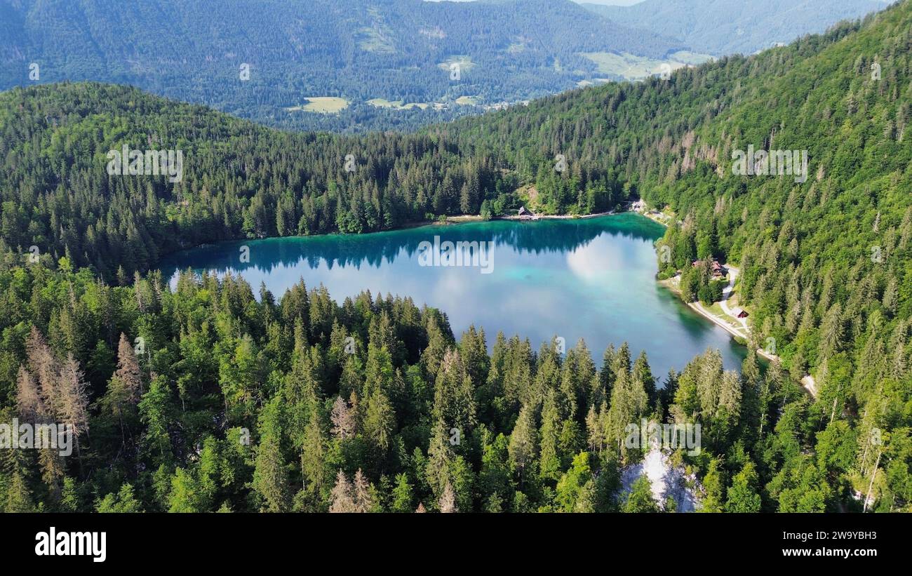 drone photo lake fusine superior, Lago di Fusine Superiore dolomites ...
