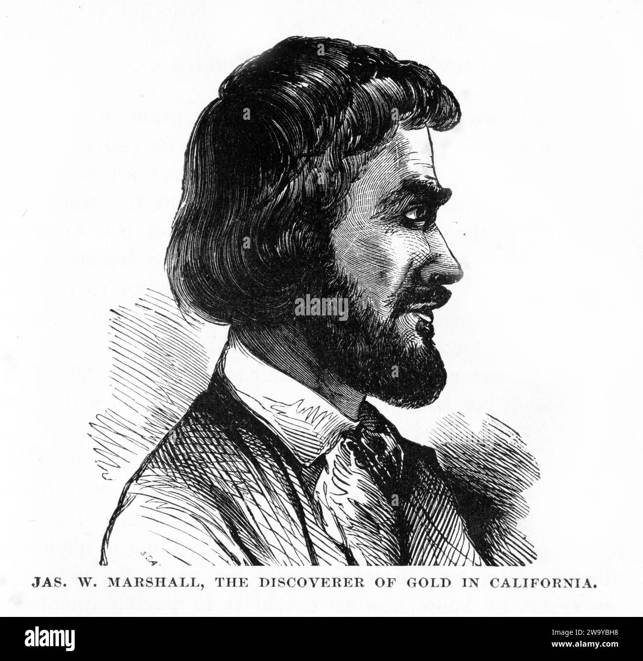 Engraving of James Marshall, the discoverer of gold in California in ...