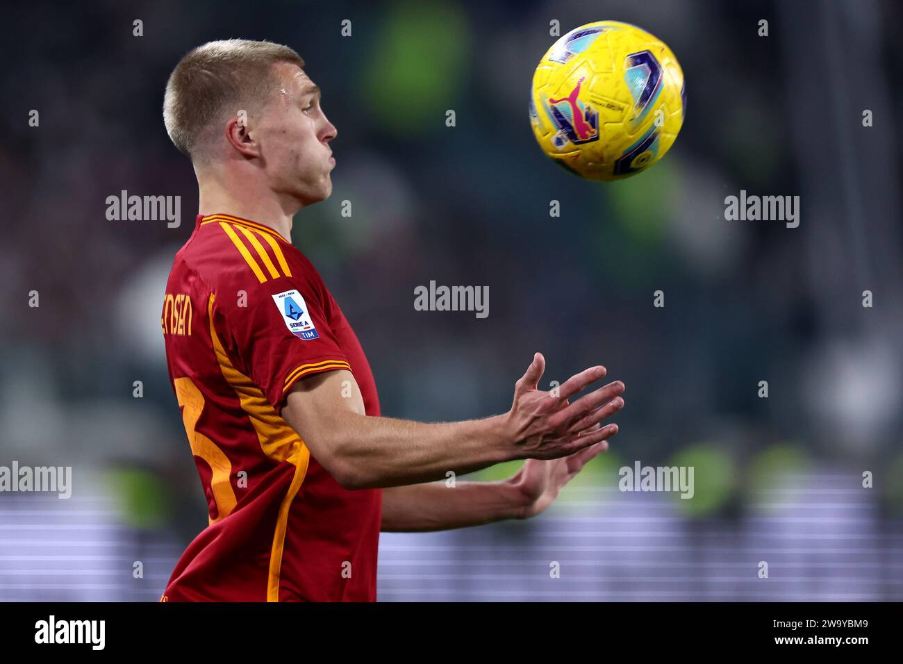Torino, Italy. 30th Dec, 2023. Rasmus Kristensen of As Roma in action ...