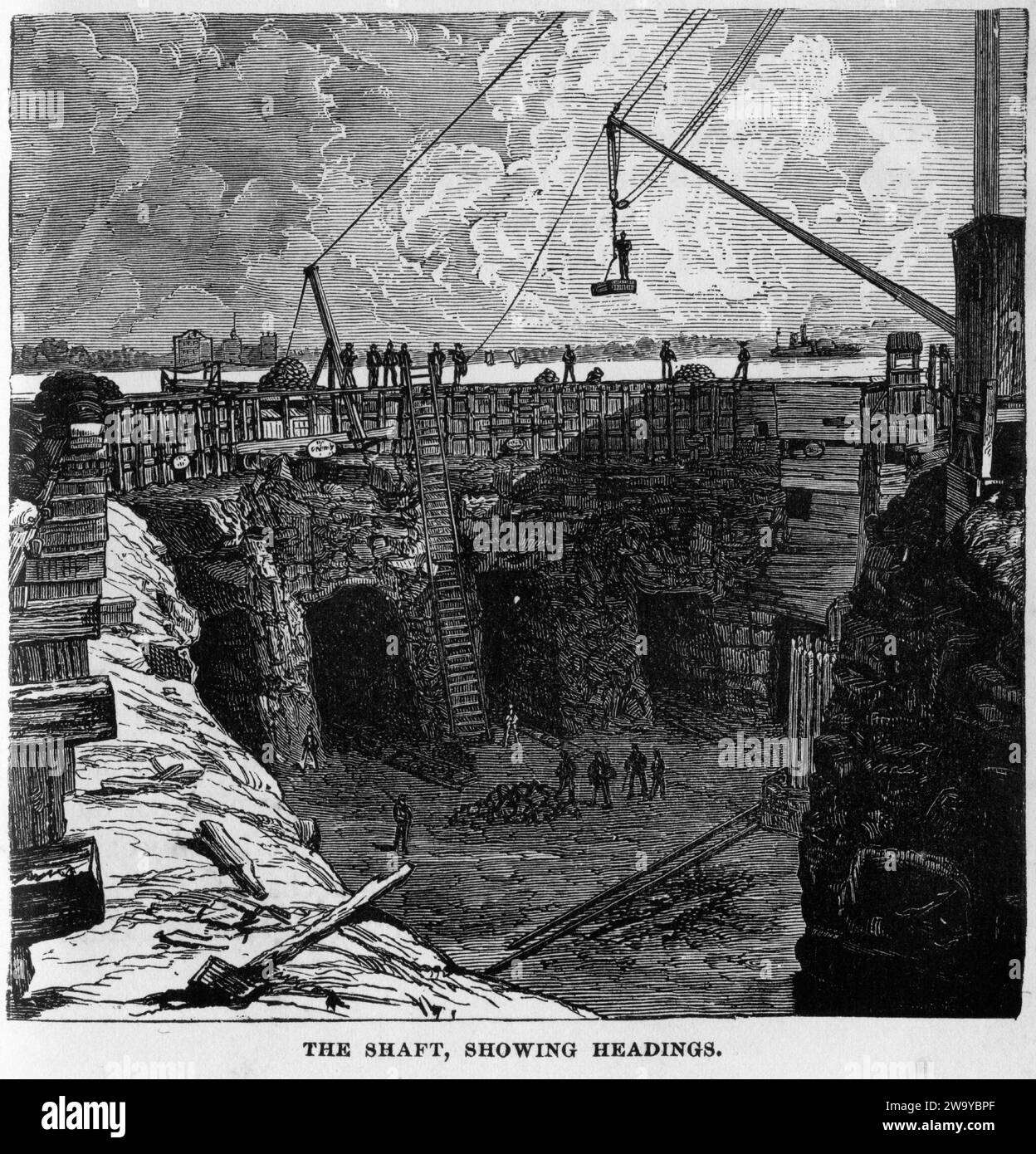 Engraving of the submarine mining operation at Hallet's Point, Hell ...