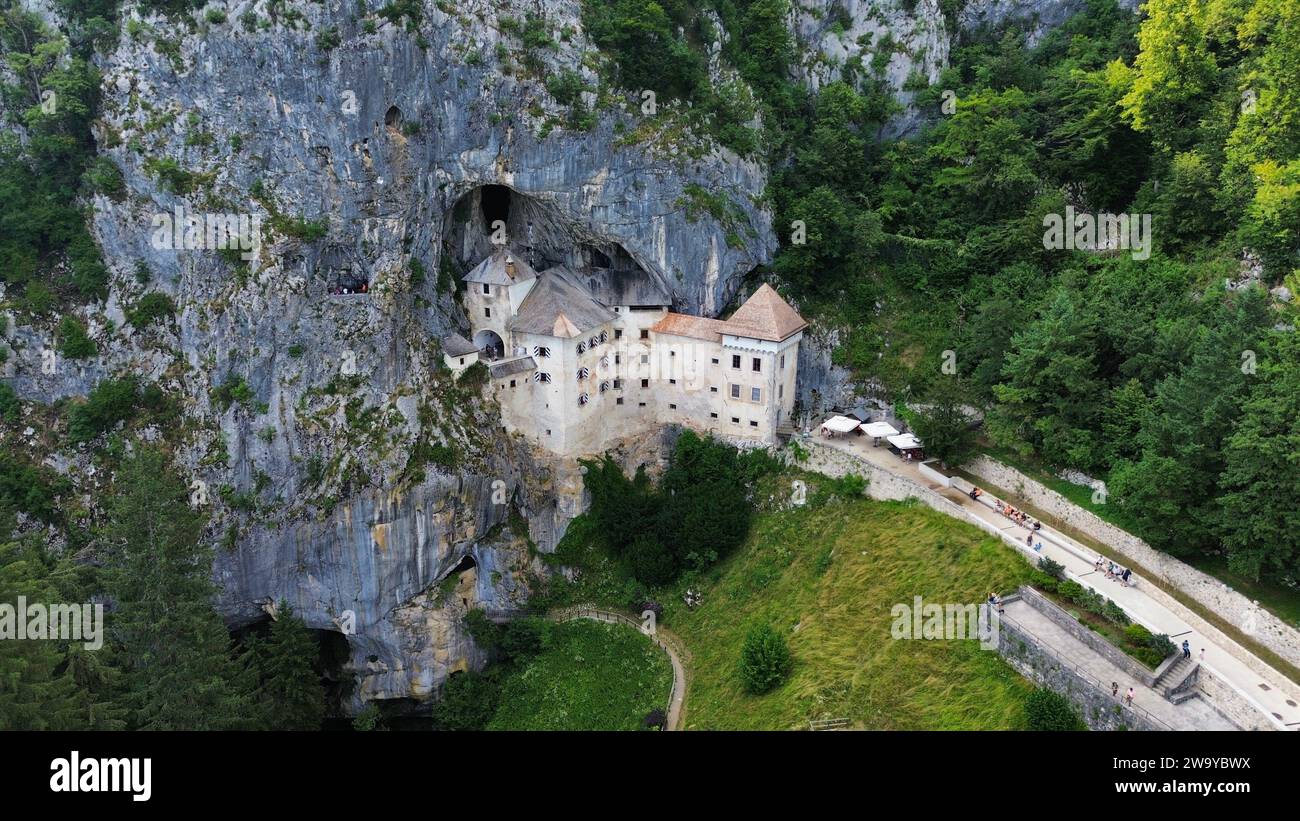 drone photo Predjama castle, Predjamski grad Slovenia Europe Stock ...