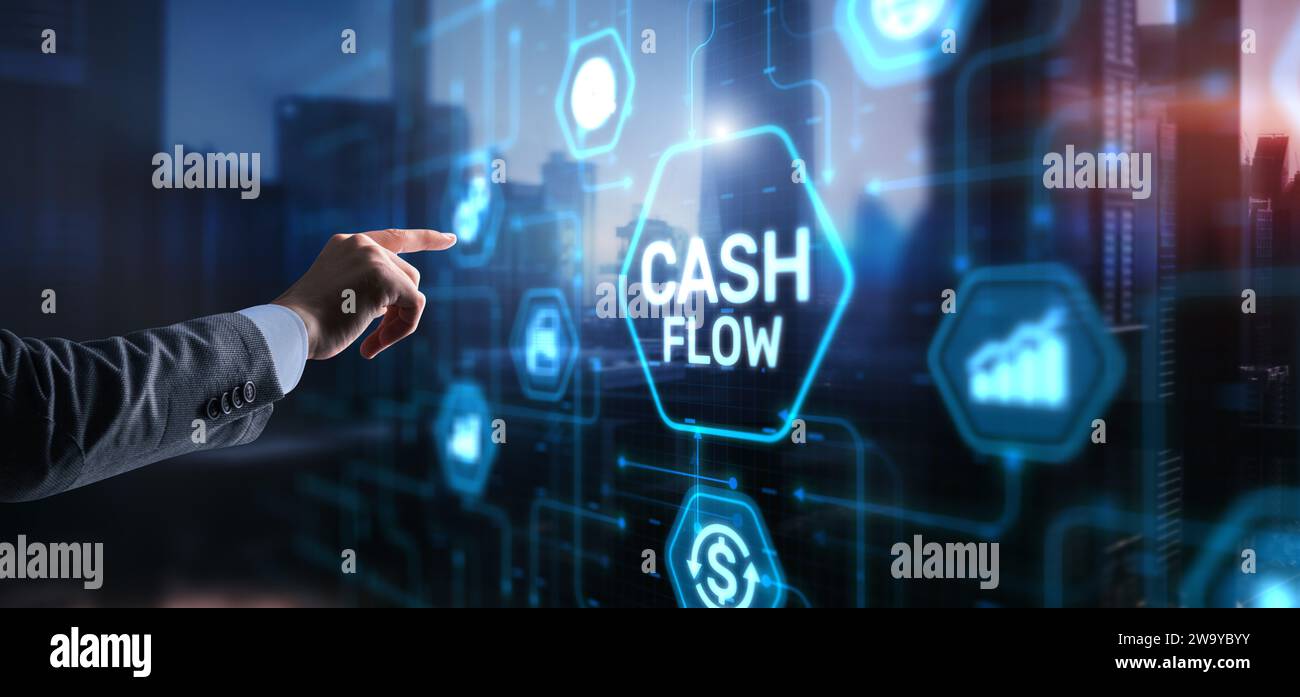 Cash flow button on virtual screen. Businessman drawing Cash Flow ...