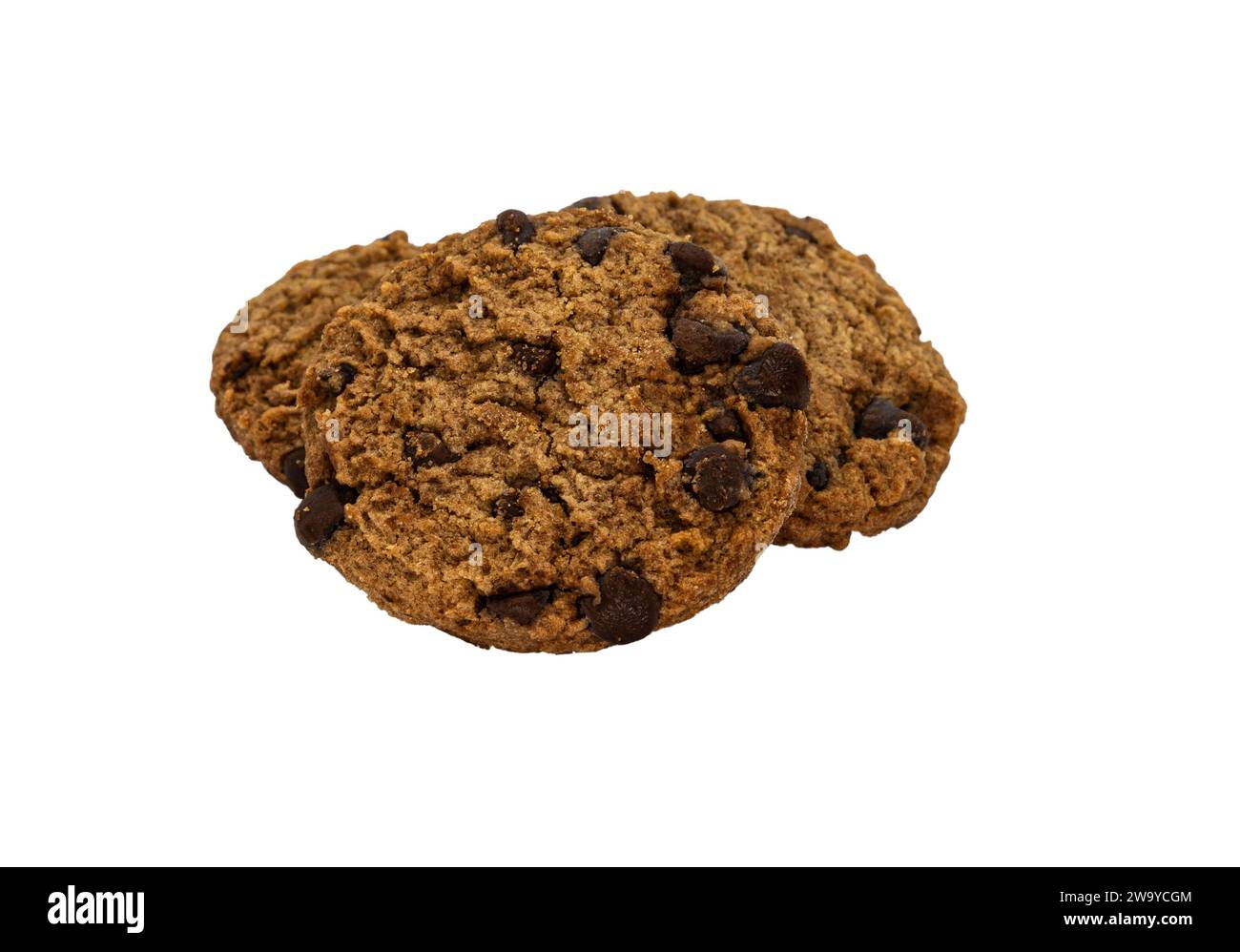 Three chocolate chip cookies stacked in a delicious pile Stock Photo ...