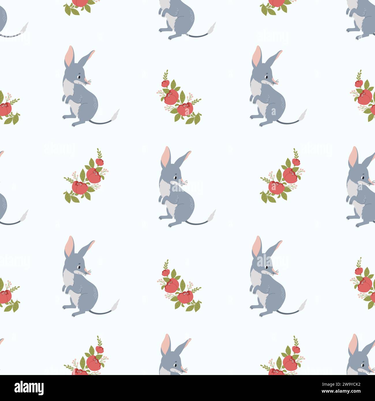 Seamless pattern bilby. Cute Australian animal on white background with ...