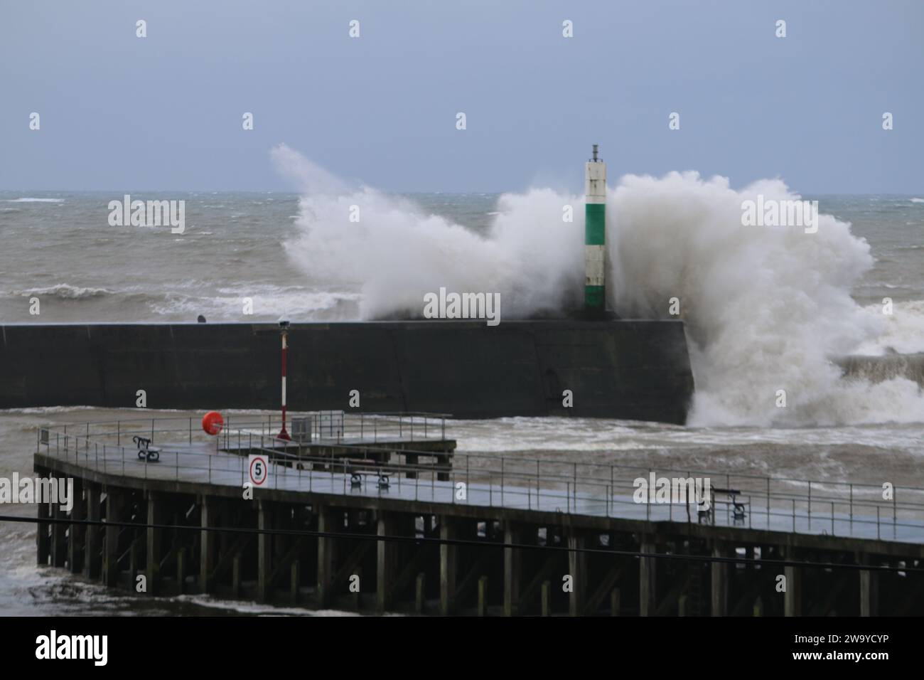 Aberystwyth Wales UK weather 31st December 2023. Huge waves driven by ...