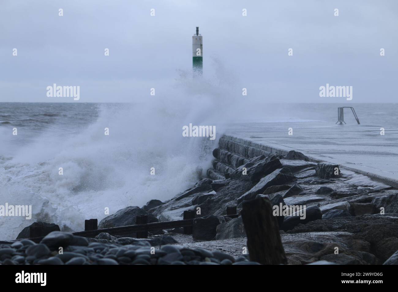 Aberystwyth Wales UK weather 31st December 2023. Huge waves driven by ...