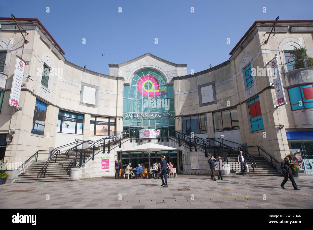 The Queen's Arcade on Working Street in the centre of Cardiff in the UK ...