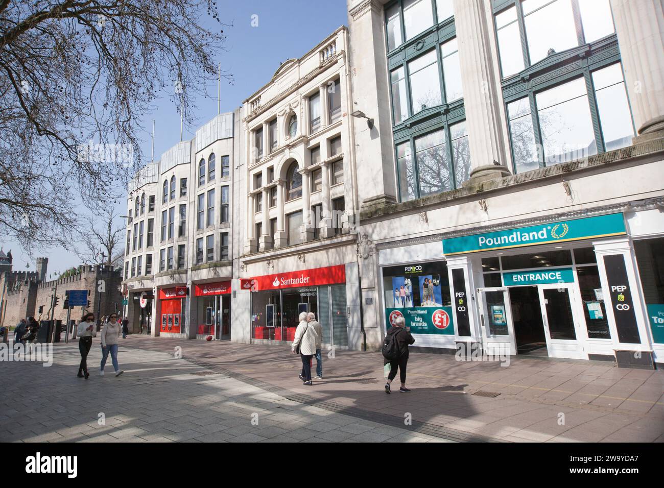 Views of shops on Queen Street in Cardiff, Wales in the UK Stock Photo ...