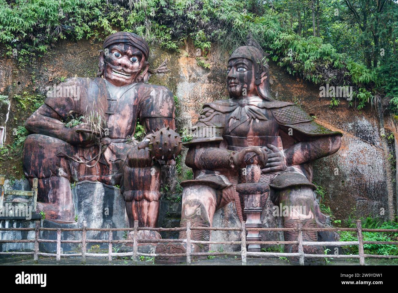 Figure carving decoration of Ba people's totem. Enshi Tushi Castle is a ...