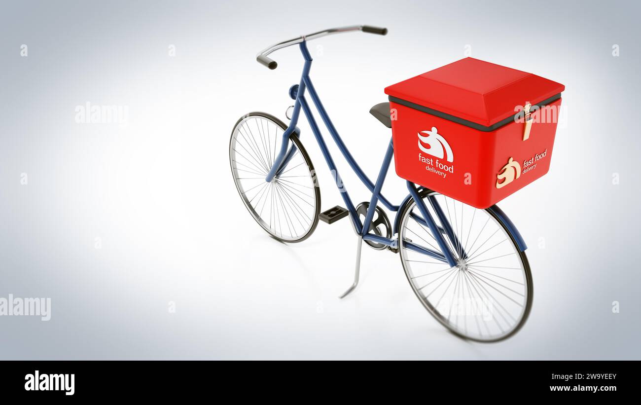 Fast food delivery bicycle isolated on white background. 3D ...