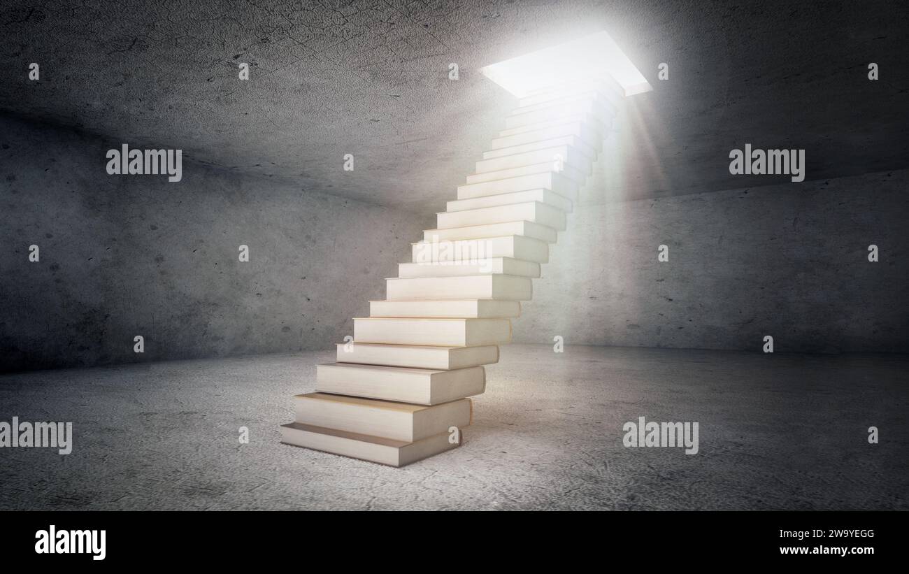 Stack of books forming a staircase leading to the opening on the ...