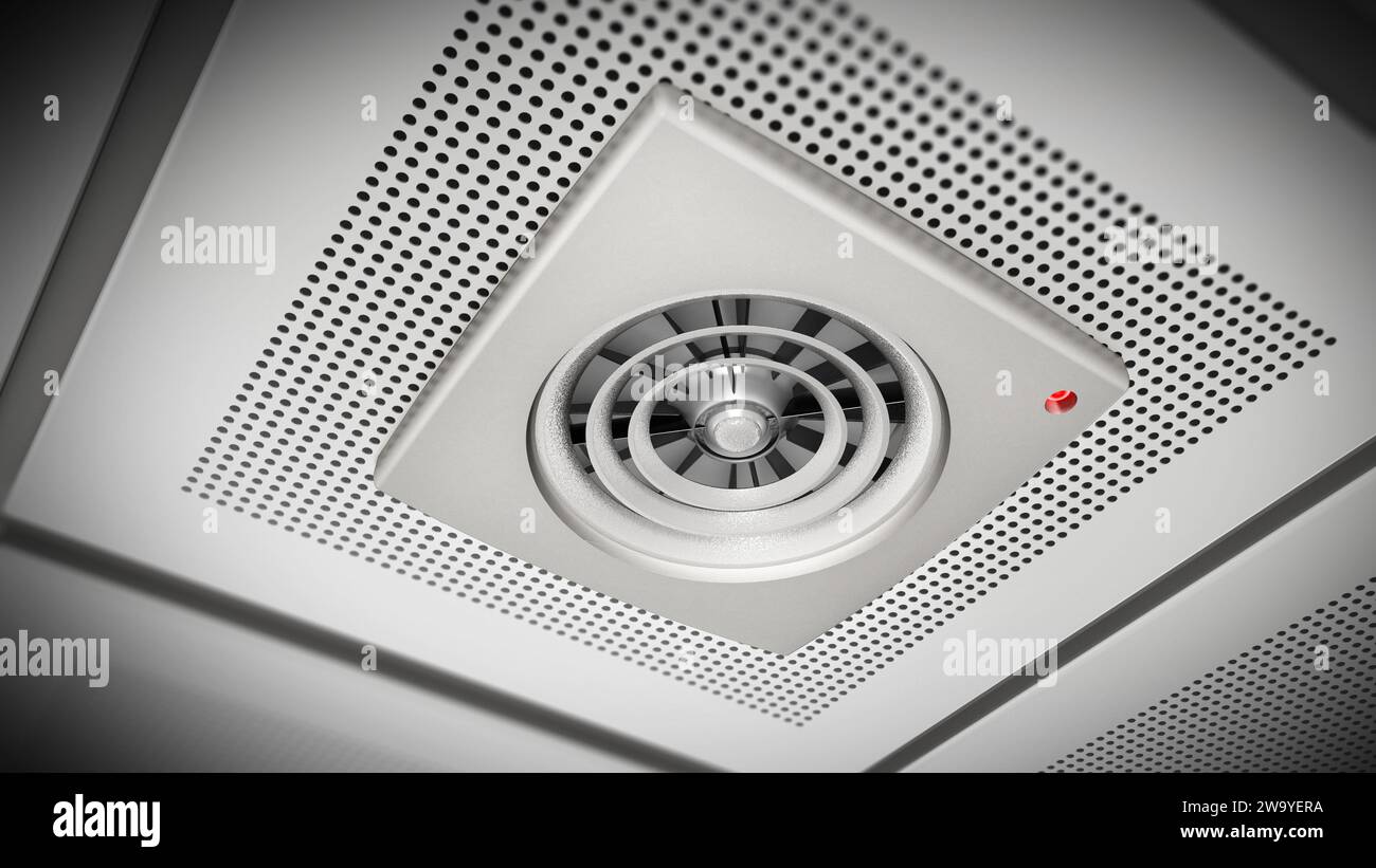 Drop grid ceiling fan on suspended ceiling. 3D illustration Stock Photo ...