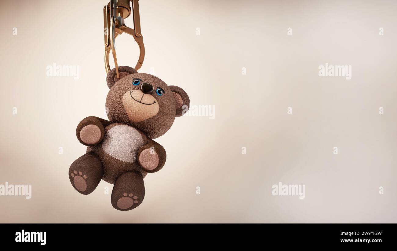 Toy claw machine holding a teddy bear. 3D illustration Stock Photo - Alamy