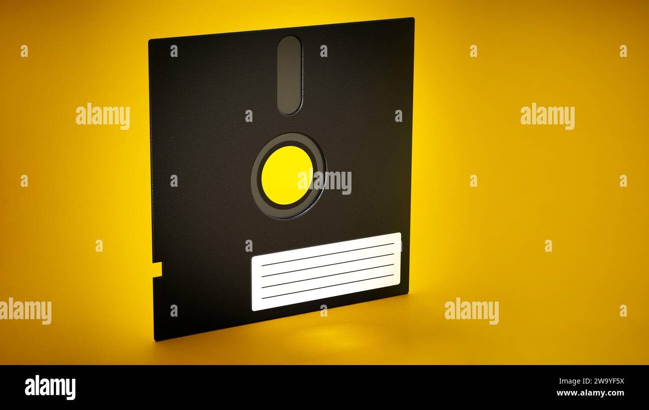 5.25 inch floppy disk isolated on yellow background. 3D illustration ...