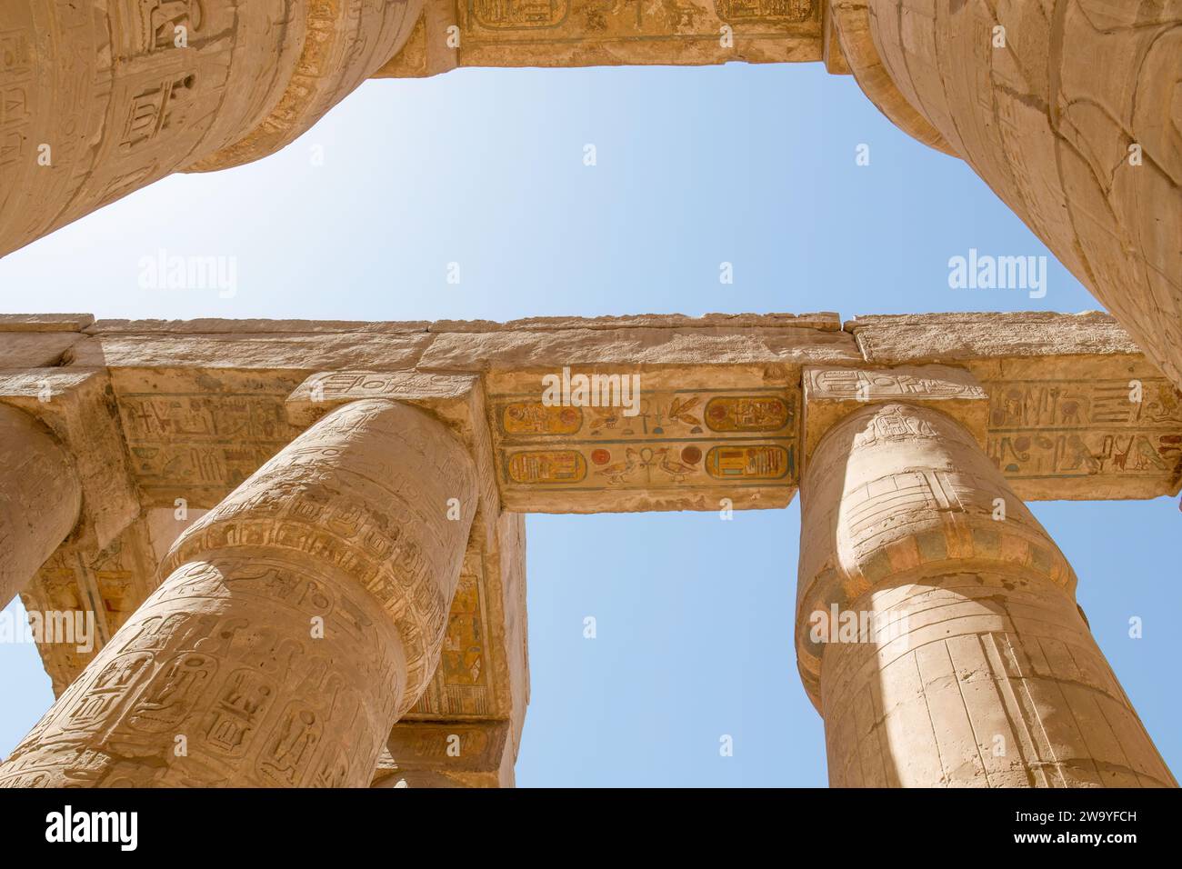 A view of some colourful columns in the Great Hypostyle Hall. It is one ...