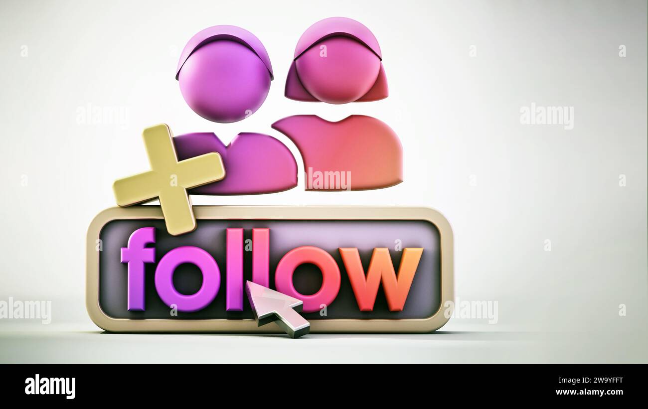 Follow button and generic follower icons. 3D illustration Stock Photo ...