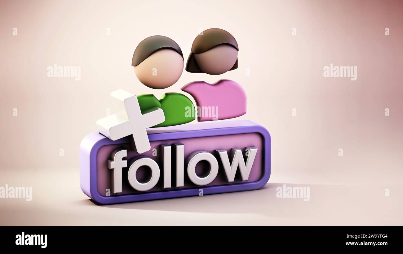 Follow button and generic follower icons. 3D illustration Stock Photo ...
