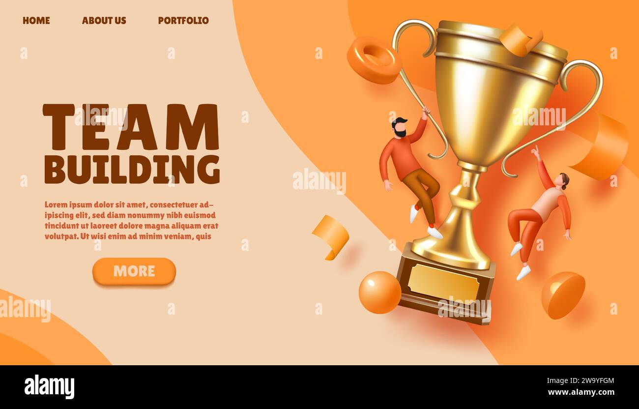 Team building landing page design. Winners and trophy cup, champion ...