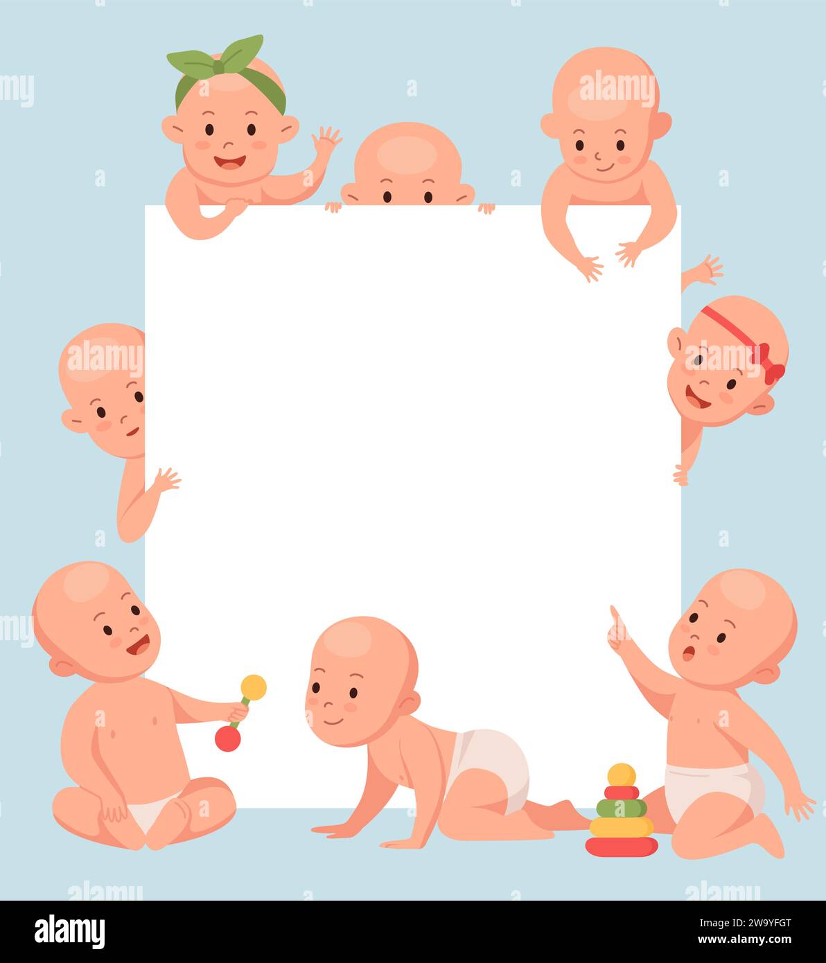 Baby background. Newborn toddlers. Happy infants in diapers. Funny girl ...