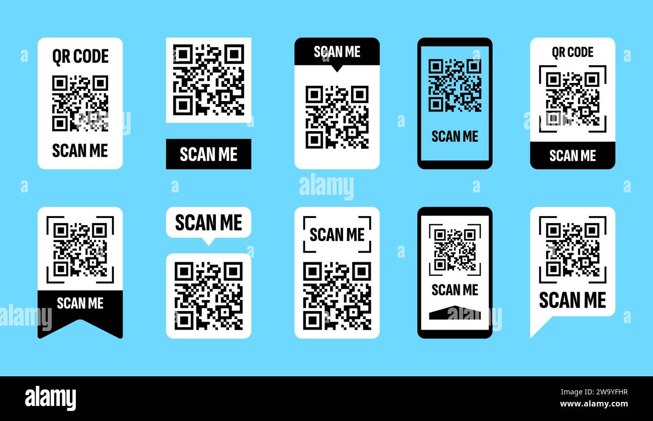 QR code scan. Qrcode design frame. Barcode scanner with white tag for smartphone. Creative ID ...