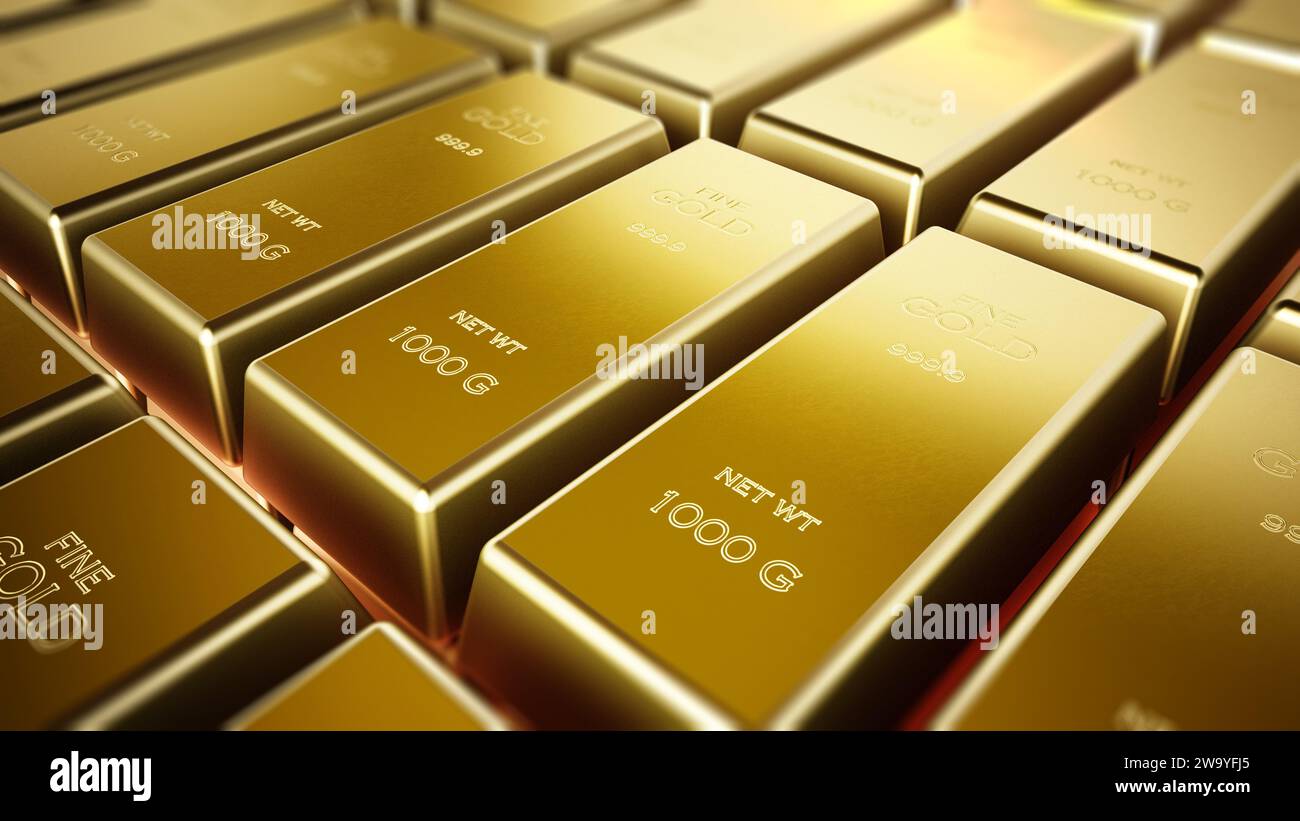 Stack of one kilogram gold bars. 3D illustration Stock Photo - Alamy
