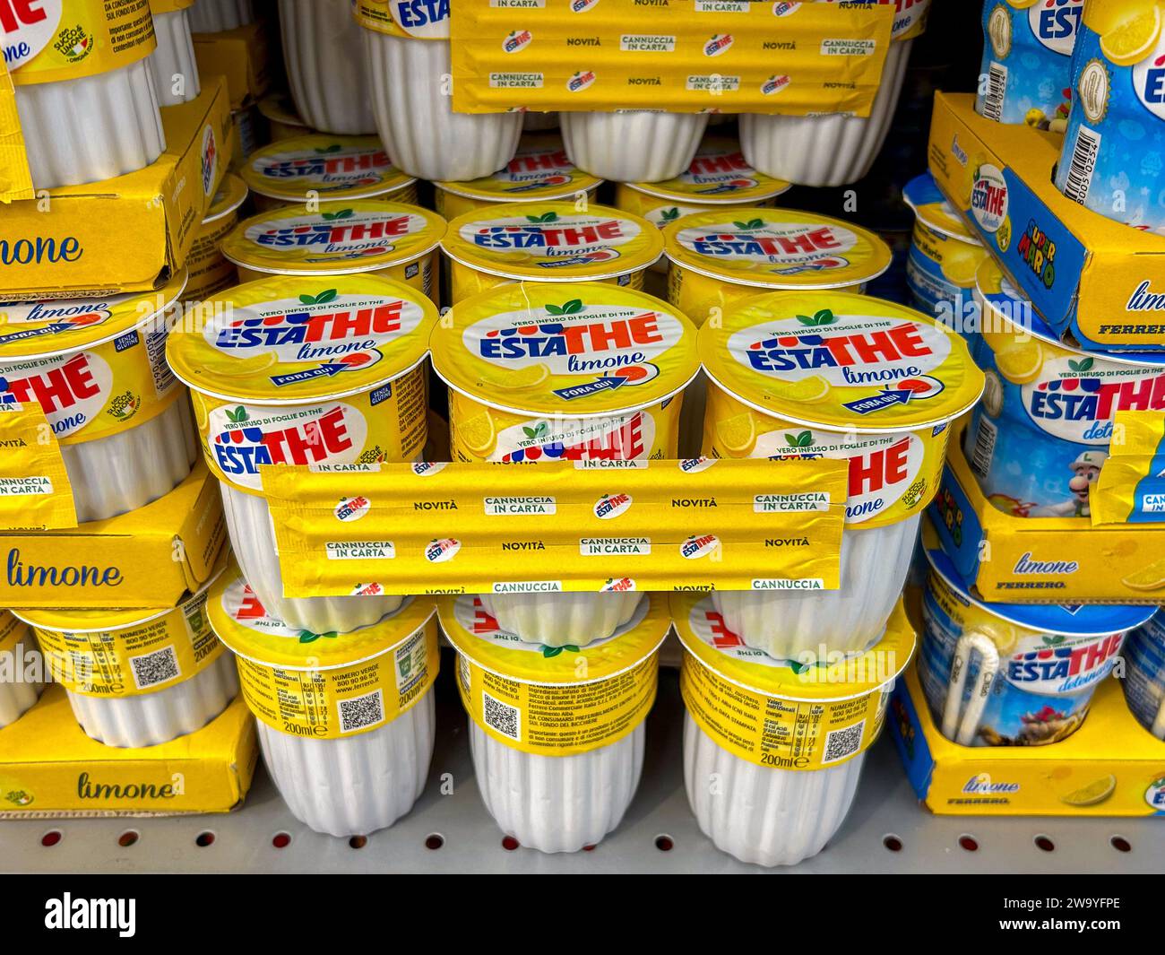 Alba, Italy - December 28, 2023: Estathe Ferrero tea infused drink with ...