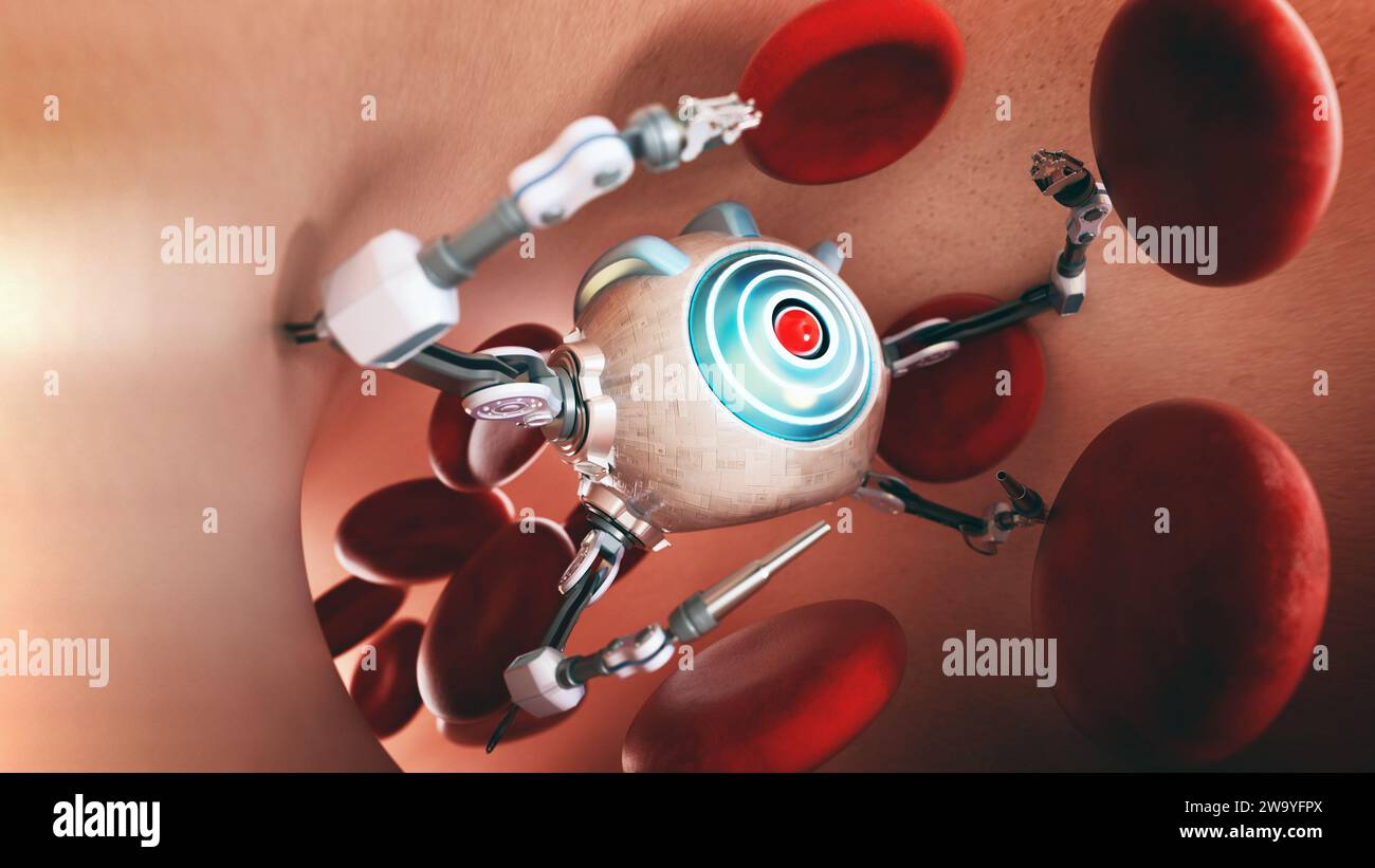 Medical nano robot inside human vein. 3D illustration Stock Photo - Alamy
