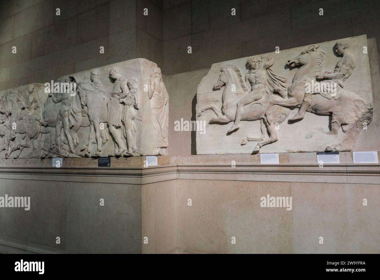 The West Frieze, Elgin Marbles, ancient Greek sculptures from the Parthenon at the Acropolis in ...