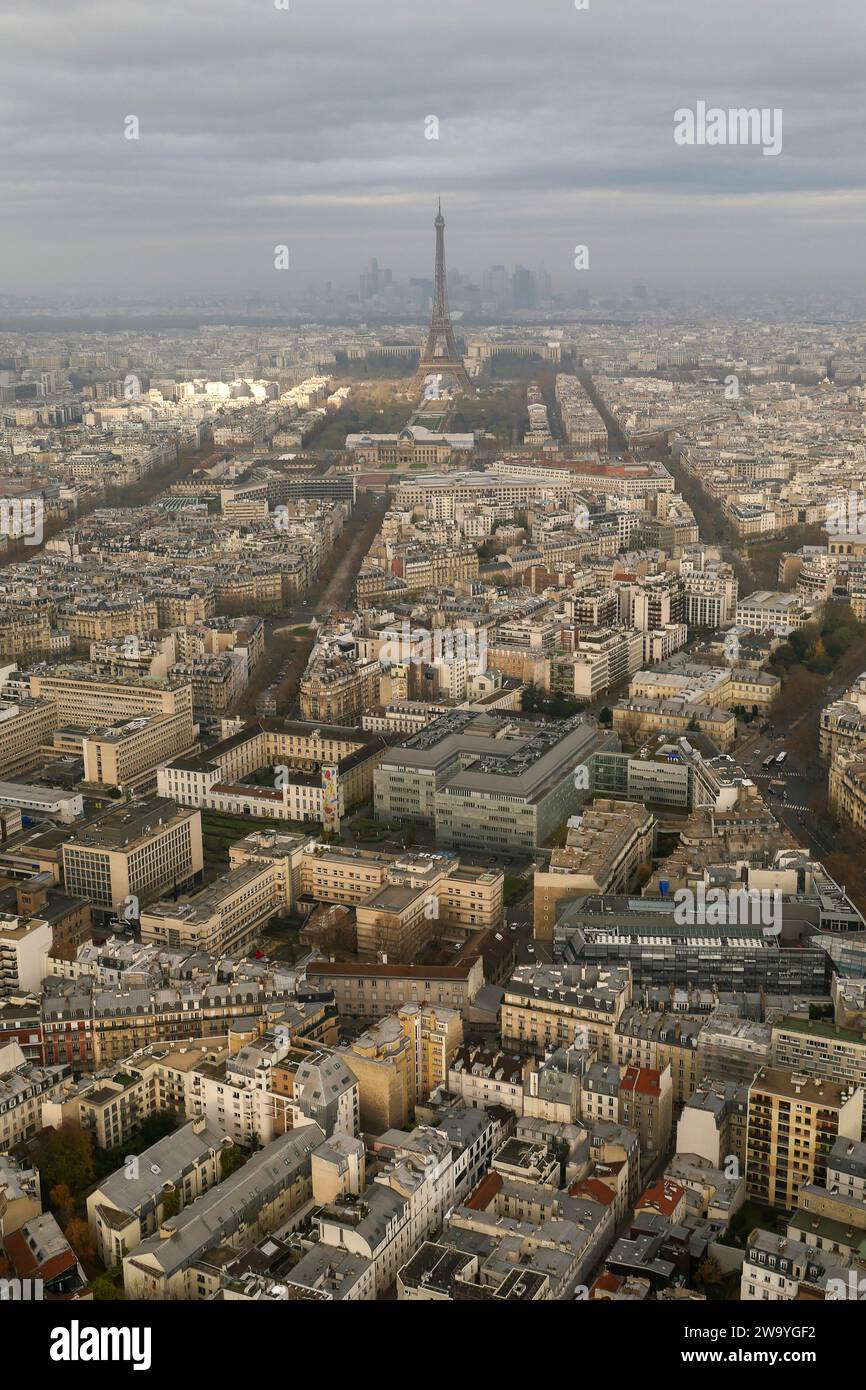 Paris. France. December 03. 2023. Aerial view of the city of Paris. One ...