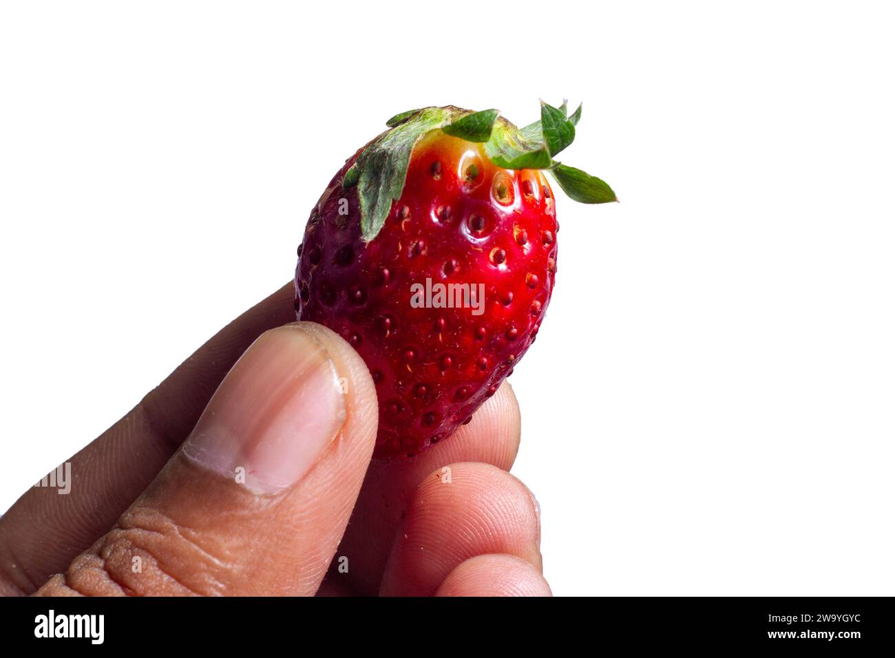 Red berry strawberry in hand isolated on white background Stock Photo ...