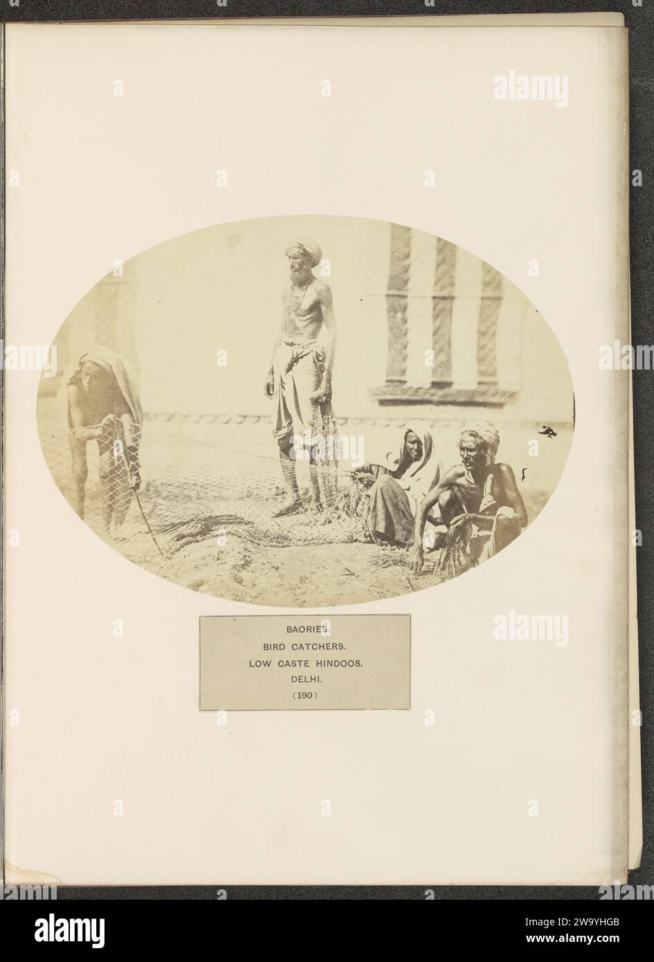 Four people trying to catch birds or hares with a net in Delhi, c. 1859 ...
