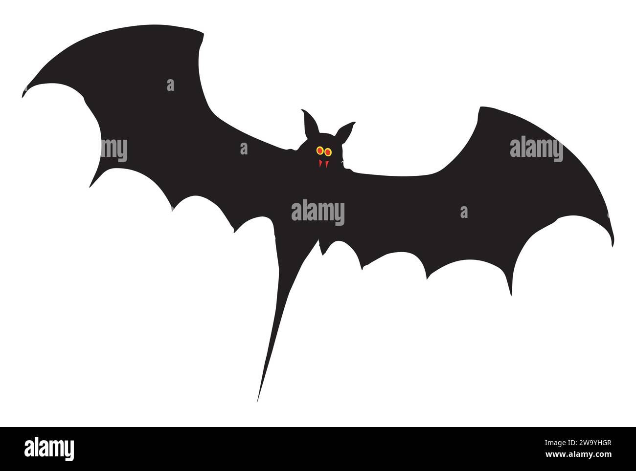 A large vampire bat with fangs and glaring eyes set on a white ...