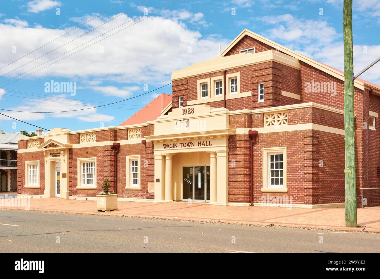 Wagin Town Hall constructed from 1896 to 1928, a red brick heritage ...