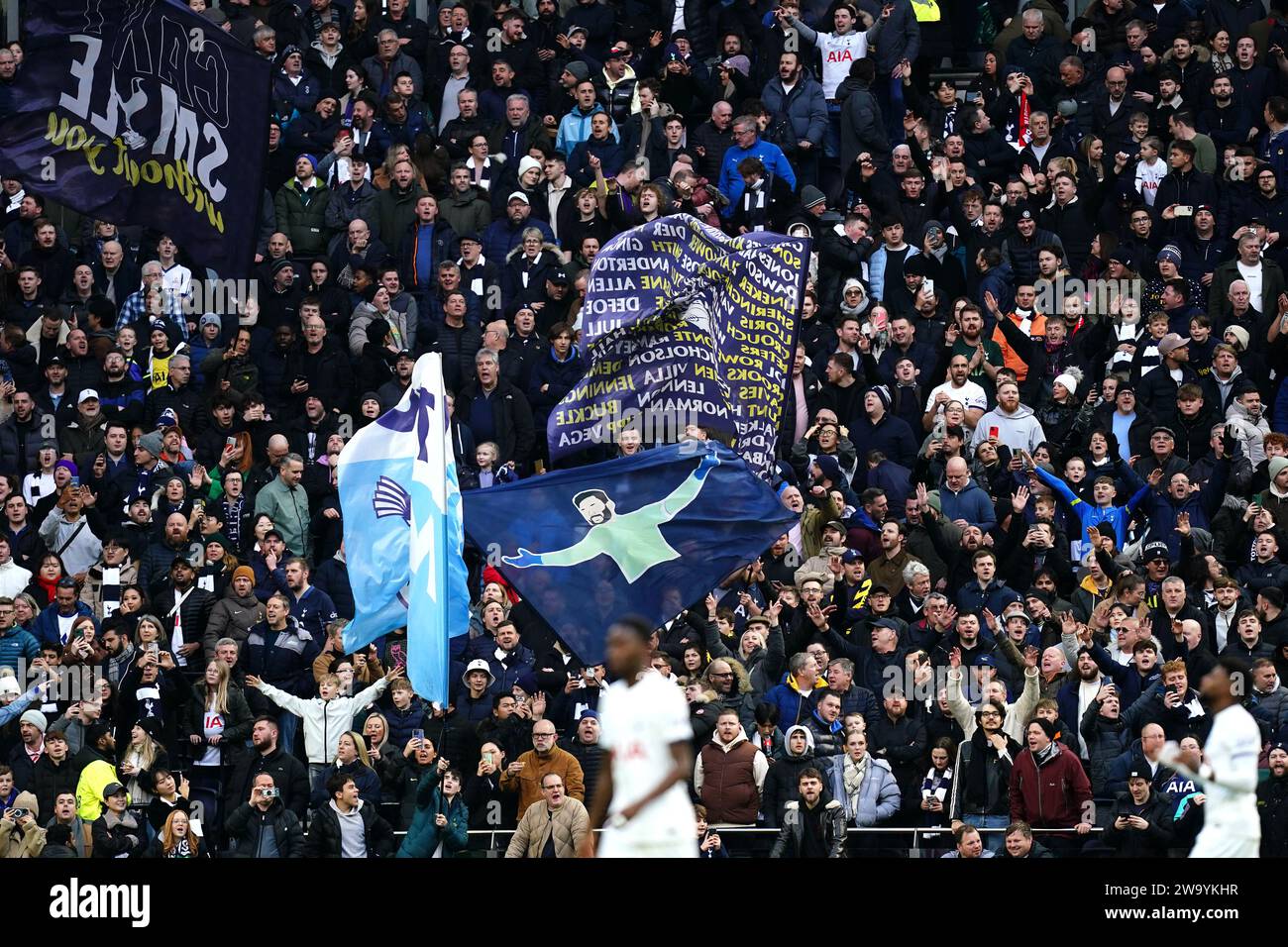 Tottenham Hotspur fans in the stands show their support ahead of the ...