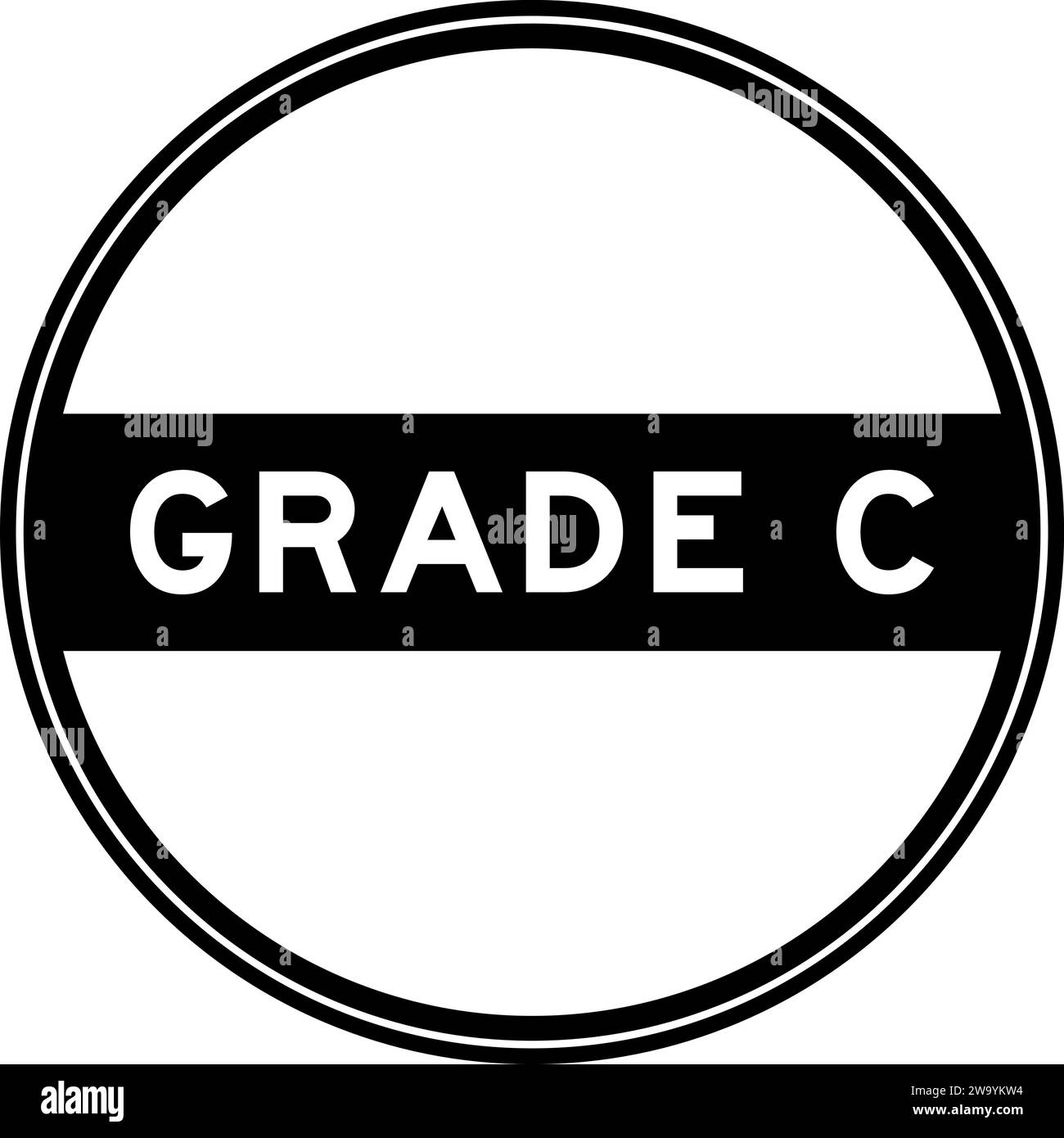 Black color round seal sticker in word grade C on white background ...
